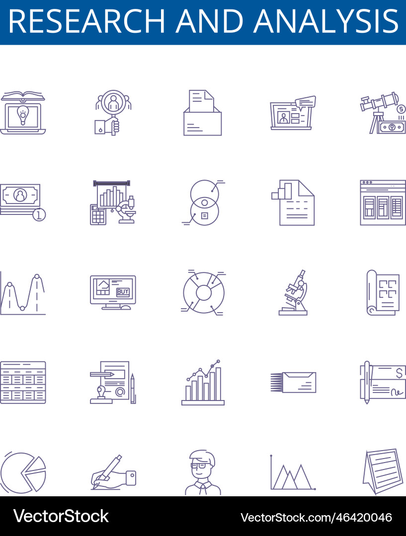 Research and analysis line icons signs set design Vector Image