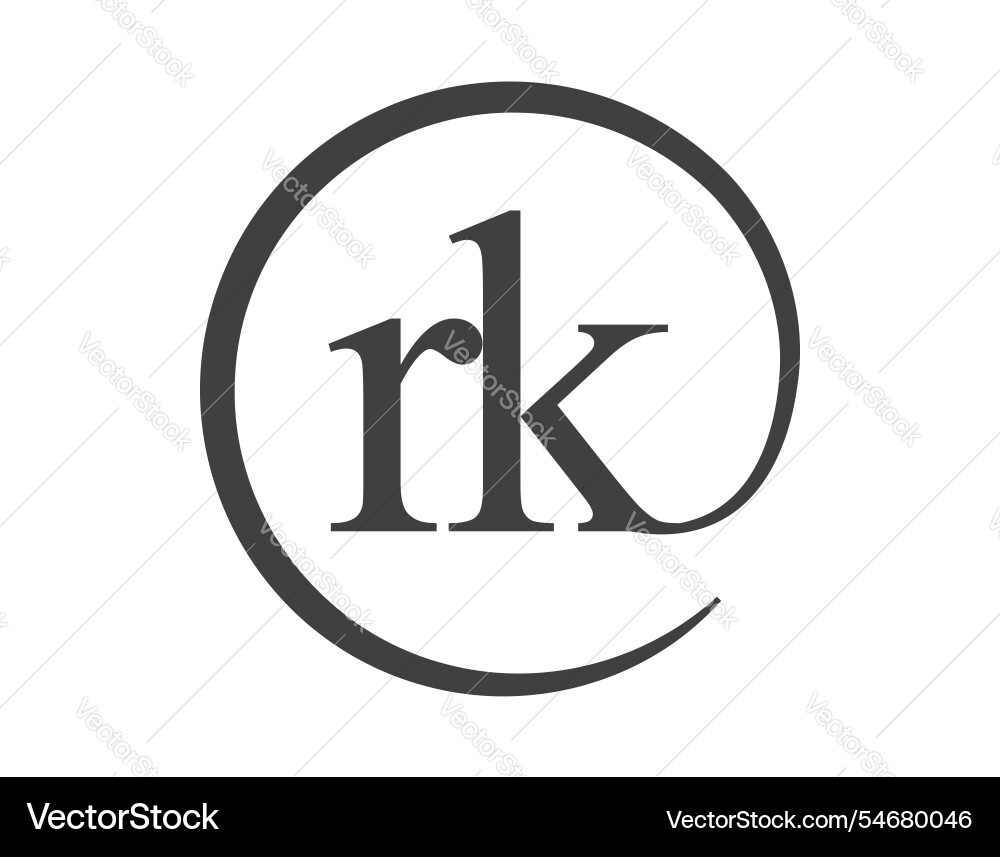 Rk logo from two letter with circle shape email Vector Image