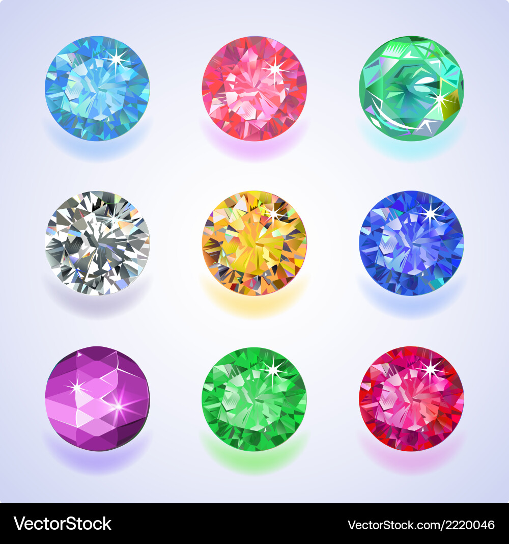 Round shape top view colored gems Royalty Free Vector Image
