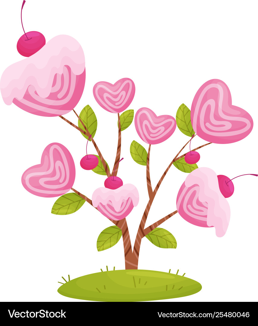 Small shrub with cake in form heart Royalty Free Vector