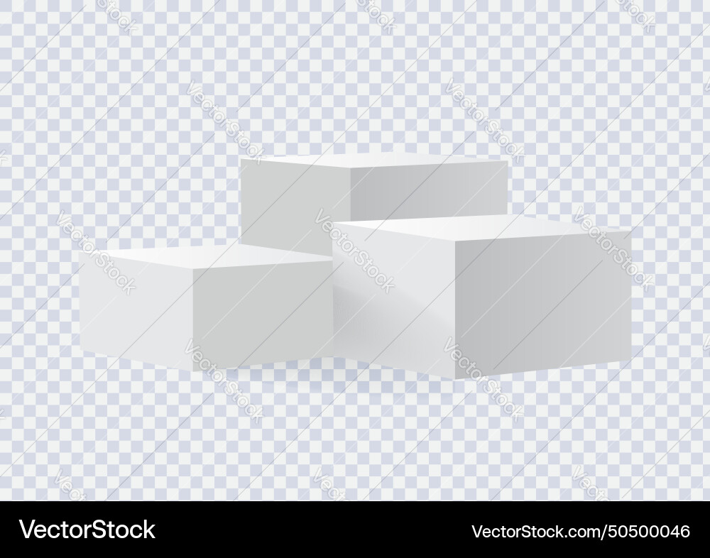 Three blank square podiums stand to show products Vector Image