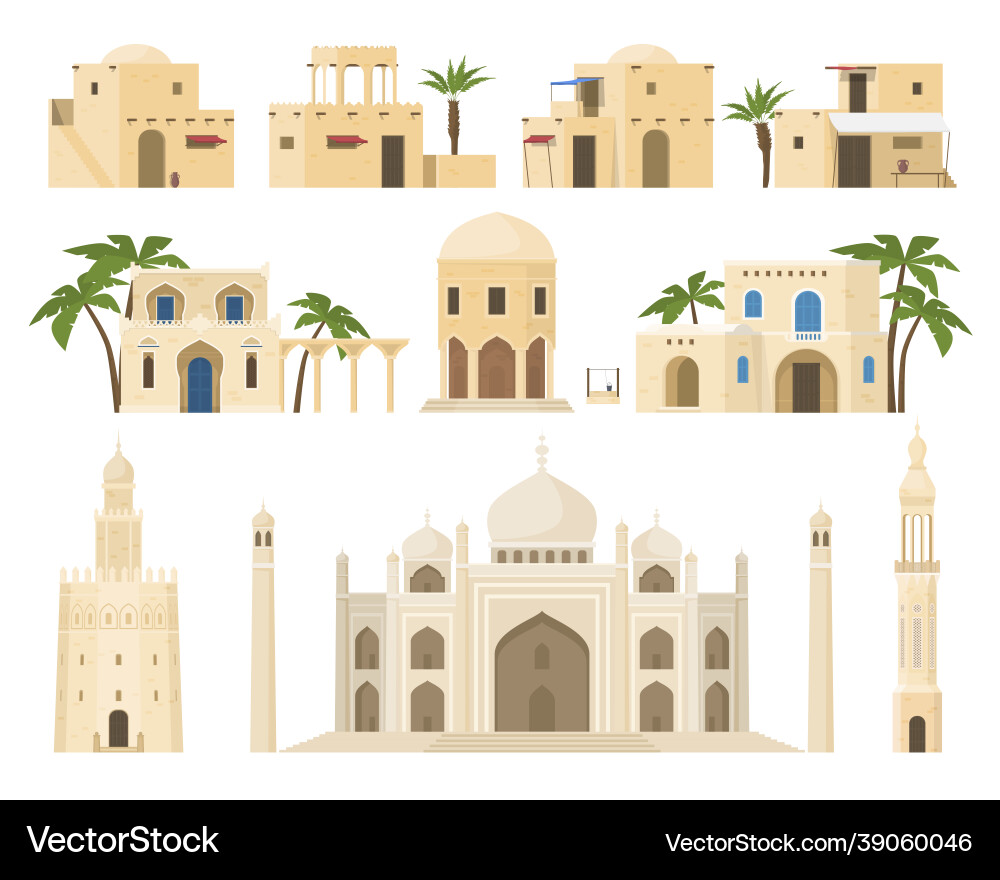Traditional arabic houses set flat Royalty Free Vector Image