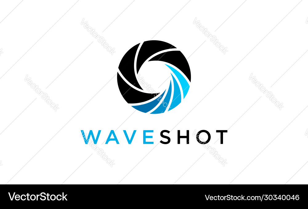 Wave with camera lens photography logo concept Vector Image