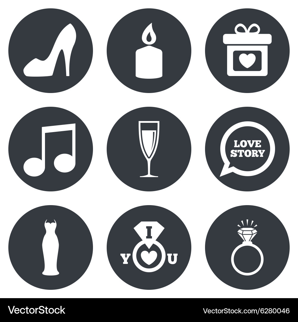 Wedding engagement icons ring with diamond Vector Image