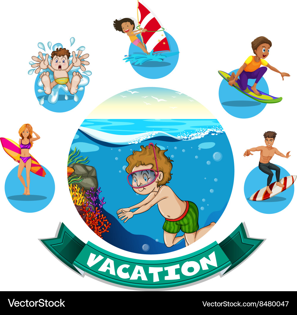 Banner design with water activities Royalty Free Vector