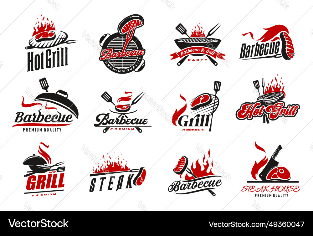 Barbecue Flame Grill Icons Royalty Free Vector Image