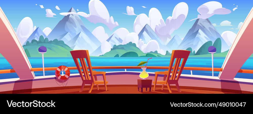 Cruise ship deck ocean view on mountain cartoon Vector Image