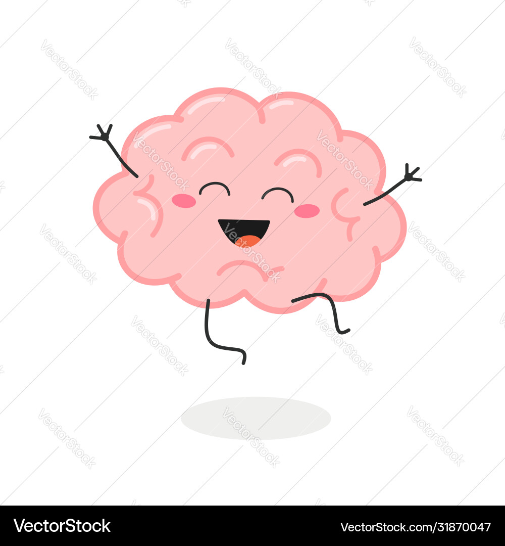 Happy excited cartoon brain character Royalty Free Vector
