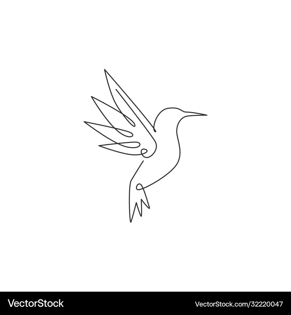 One single line drawing cute hummingbird Vector Image