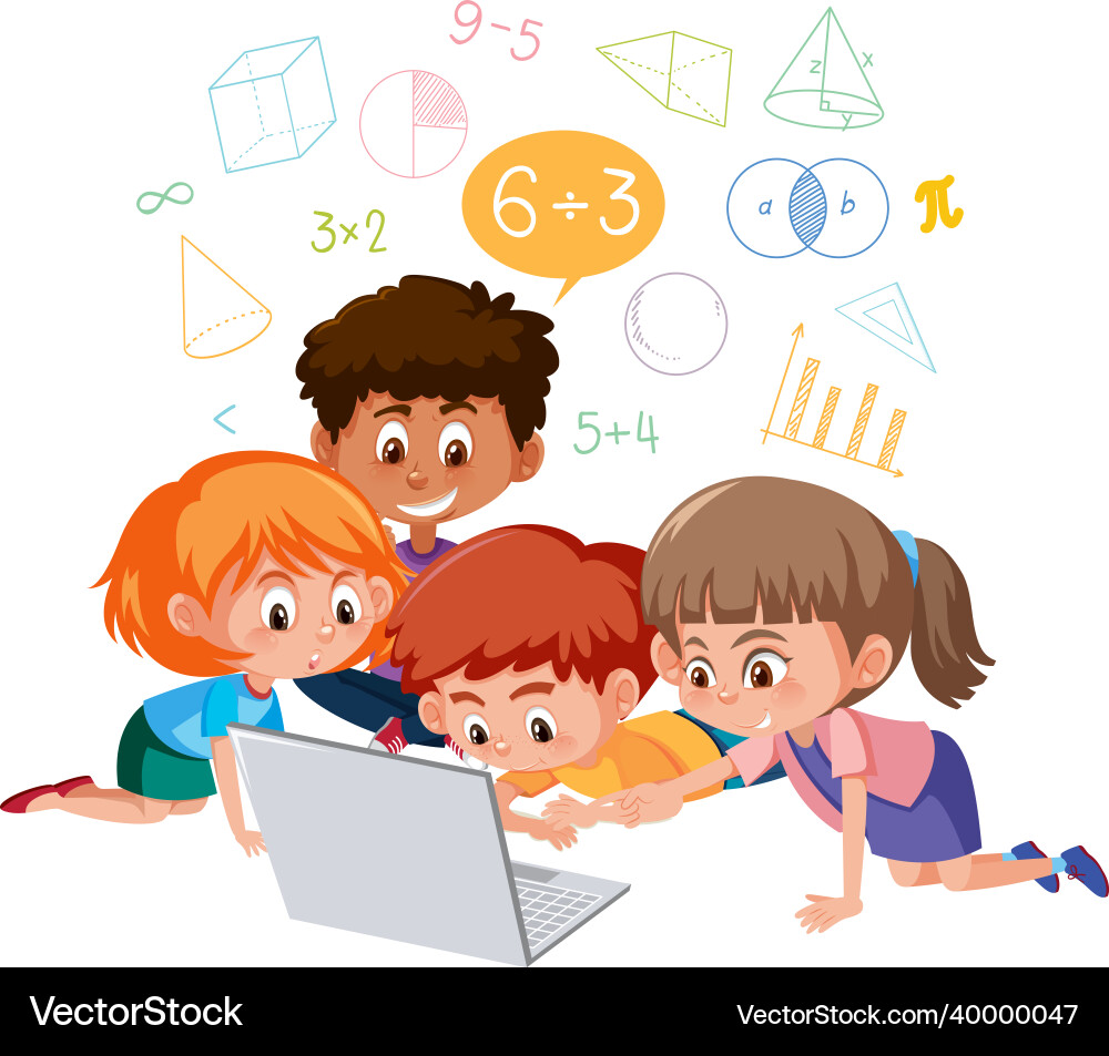 Student learning math using electronic device Vector Image