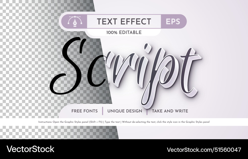 Stylish script editable text effect graphic style Vector Image