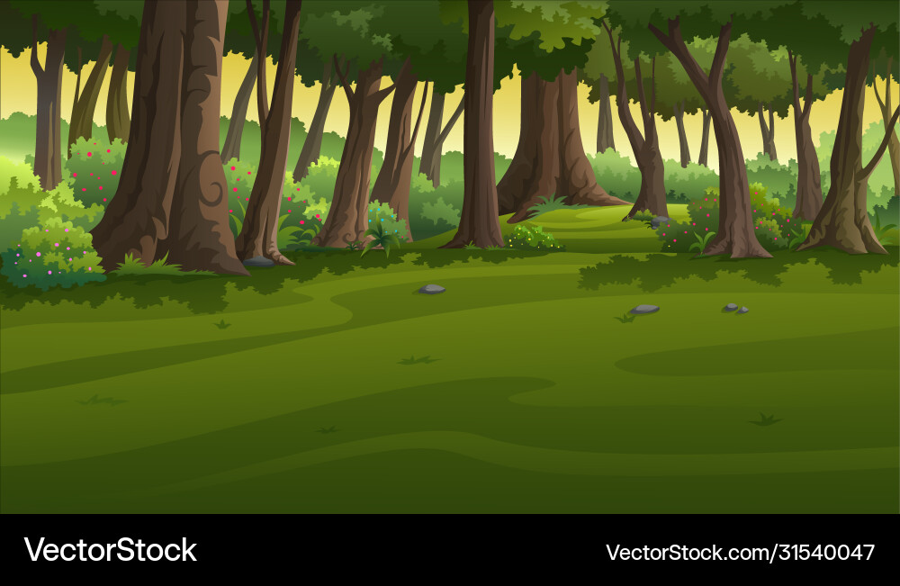 View in forest at sunset Royalty Free Vector Image