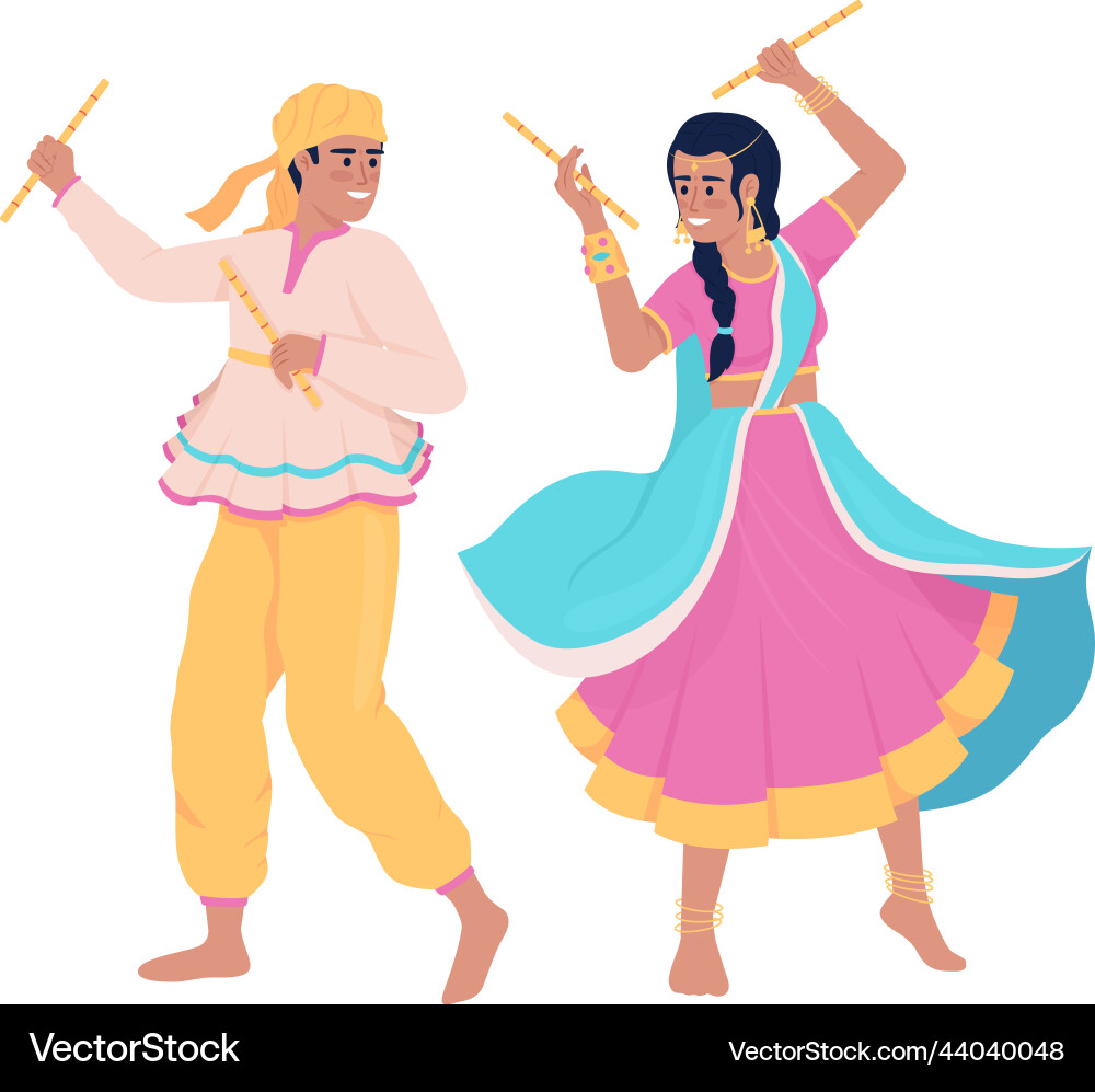 Couple performing indian dance with sticks semi Vector Image