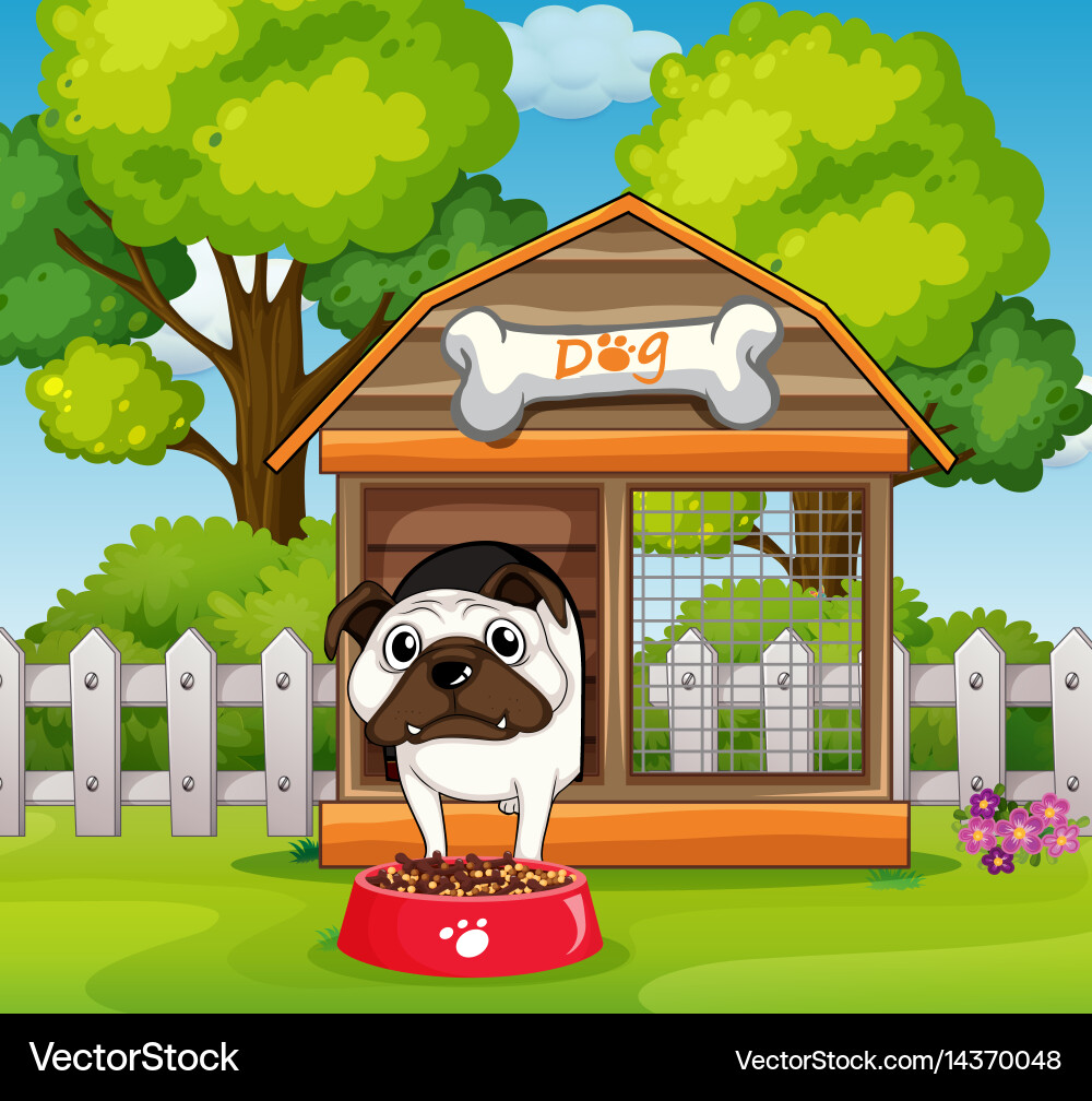 Dog in the doghouse garden Royalty Free Vector Image