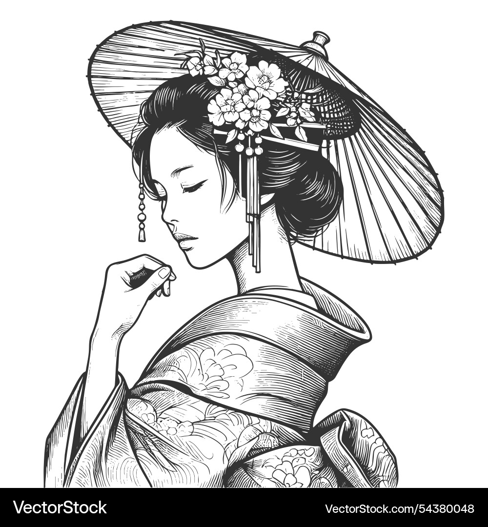 Elegant geisha with umbrella Royalty Free Vector Image