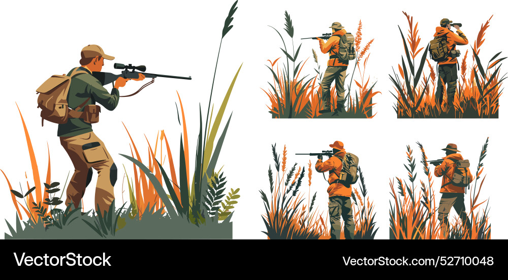 Hunter in Wilderness Scene Royalty Free Vector Image