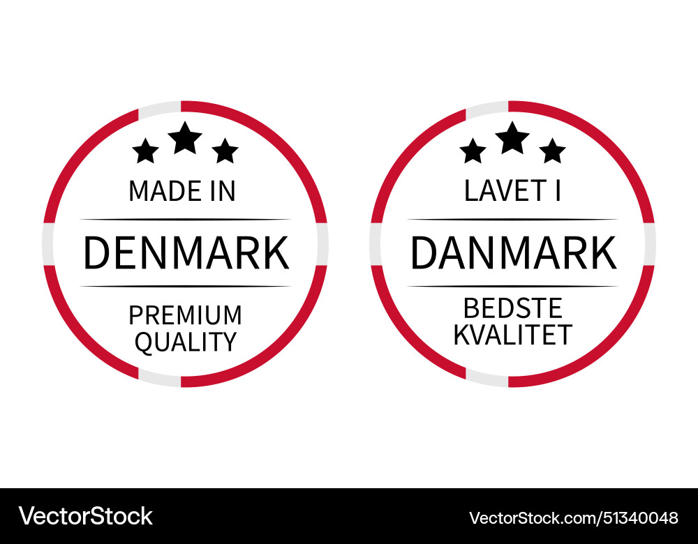 Made in denmark round labels english Royalty Free Vector