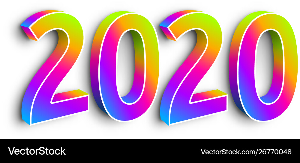 Neon numbers 2020 on white background Royalty Free Vector