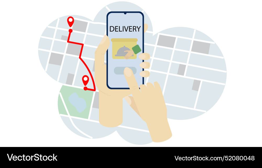 Ordering food supplies on phone with map Vector Image