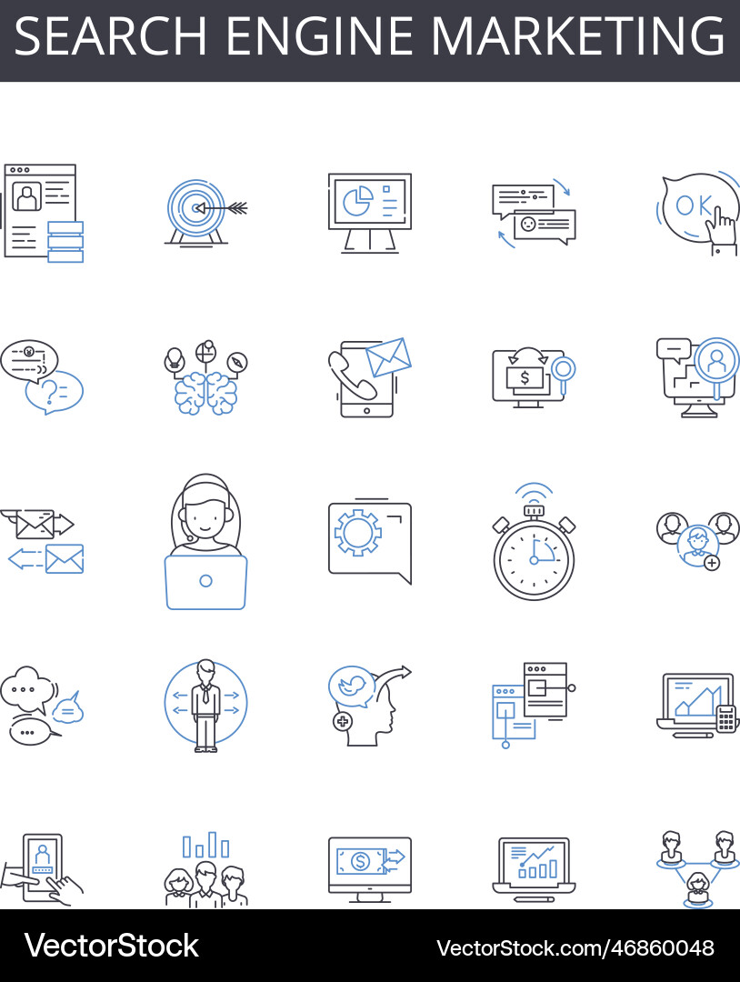 Search engine marketing line icons collection Vector Image