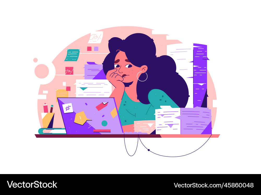 Woman overwhelmed by work Royalty Free Vector Image
