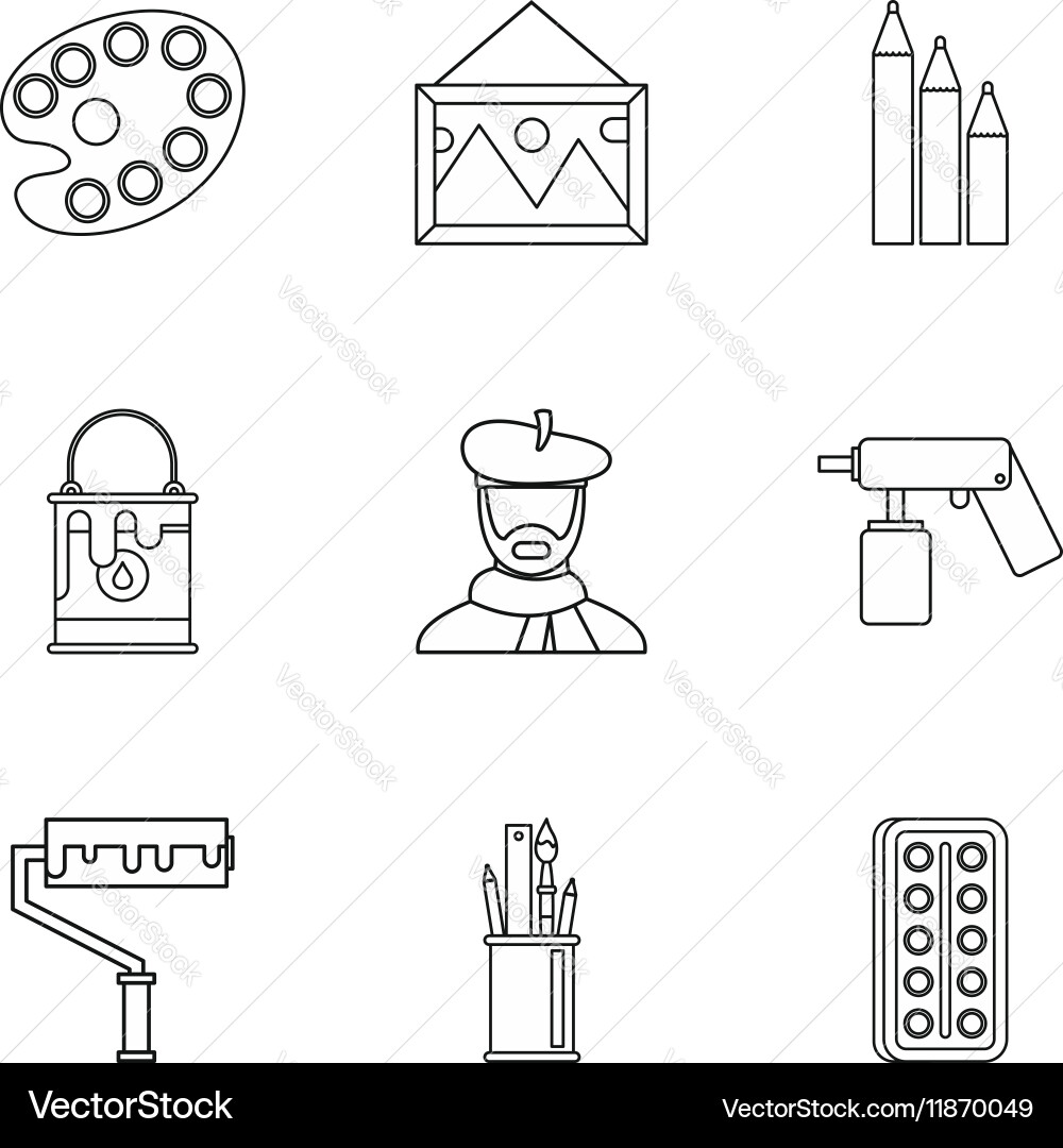 Art icons set outline style Royalty Free Vector Image