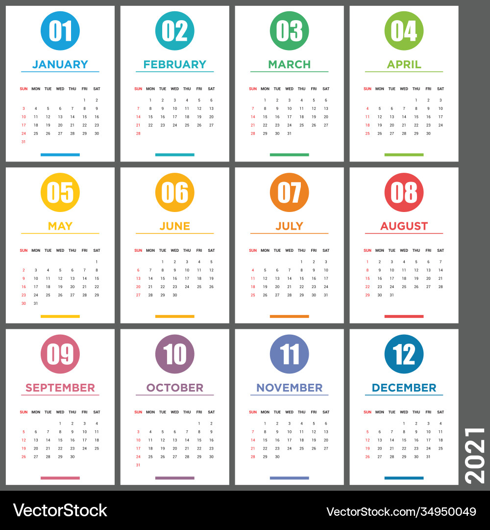 Calendar 2021 design template Royalty Free Vector Image