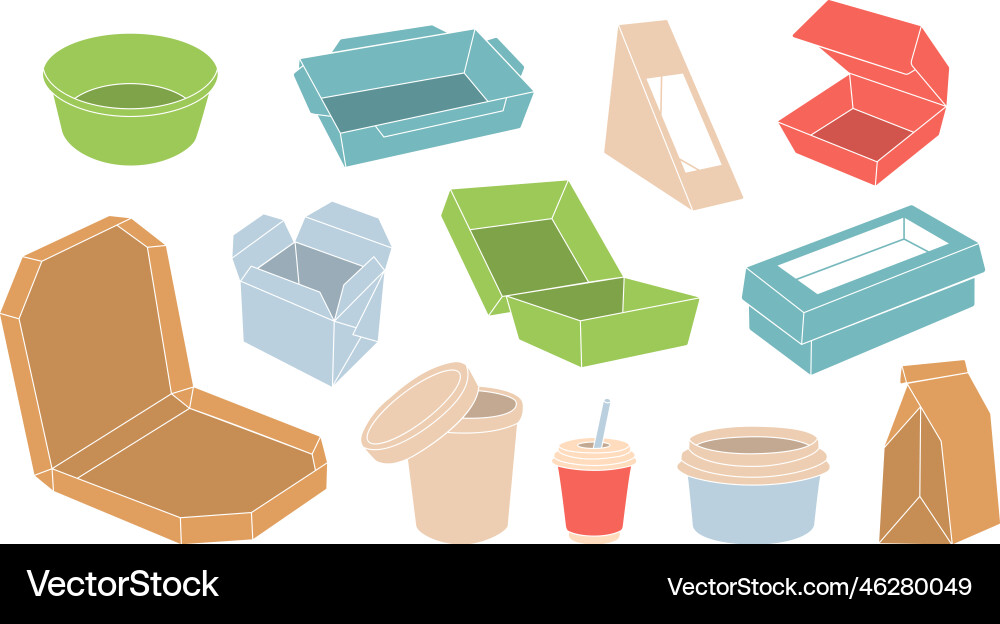 Cardboard food boxes empty takeaway Royalty Free Vector
