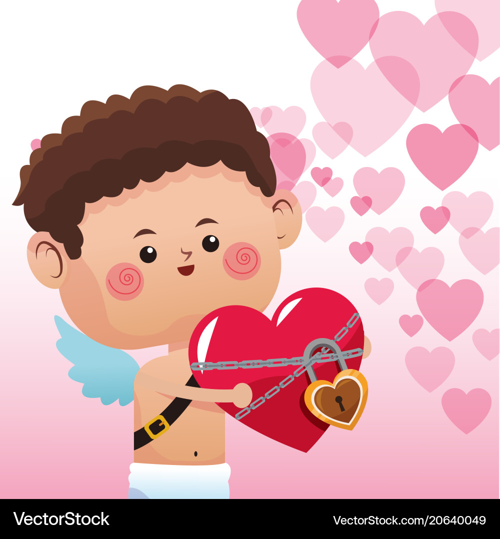 Cute cupid with heart locked Royalty Free Vector Image