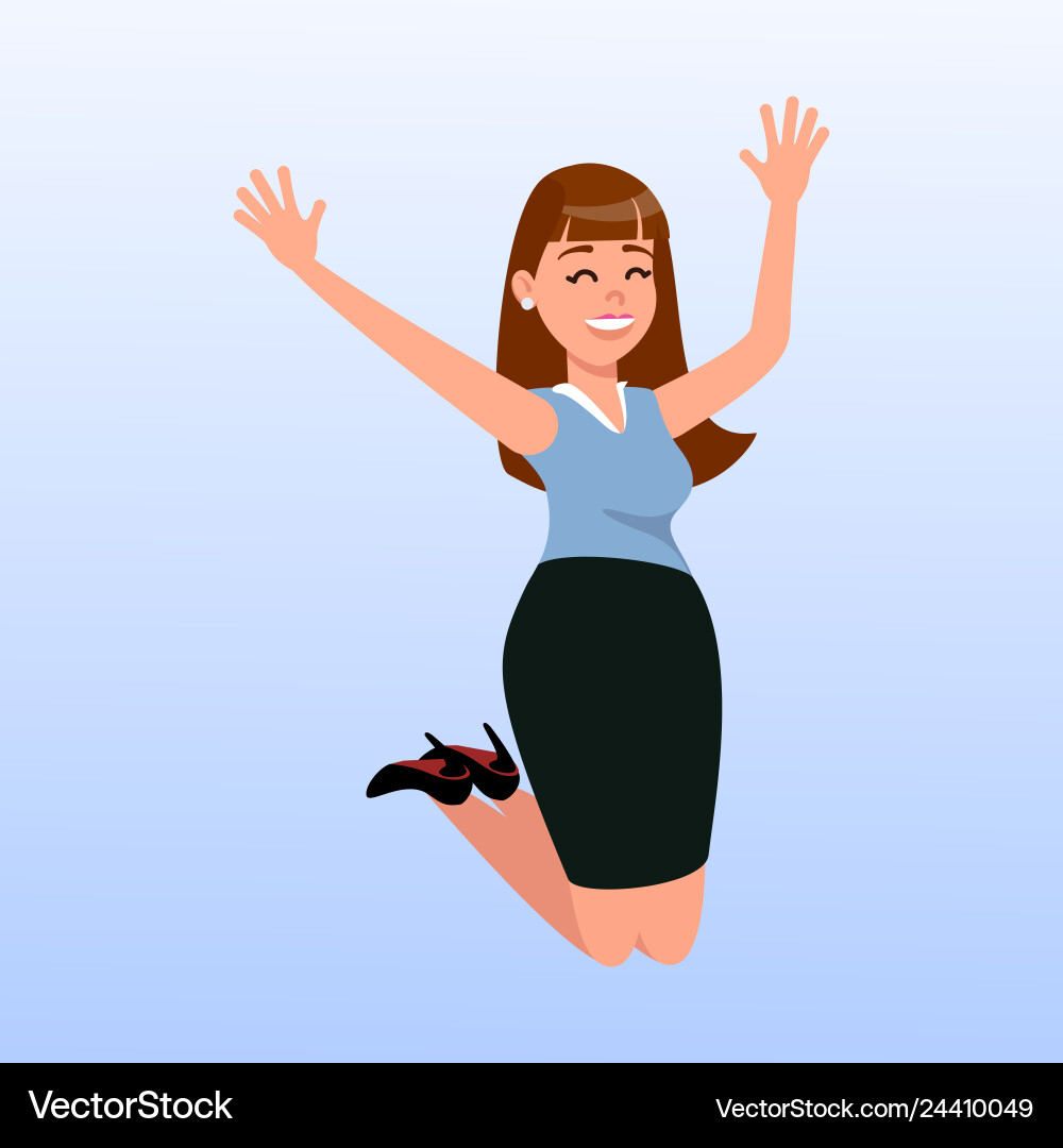 Happy woman jumping cartoon Royalty Free Vector Image