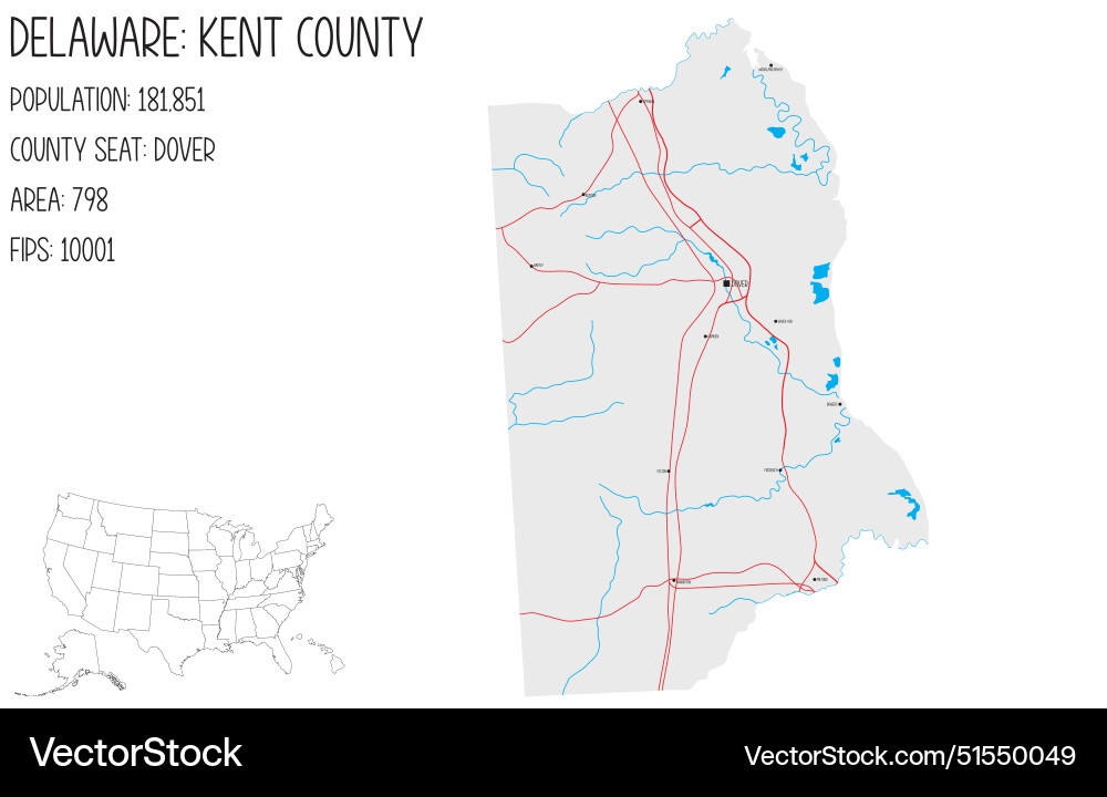 Map of kent county in delaware usa Royalty Free Vector Image
