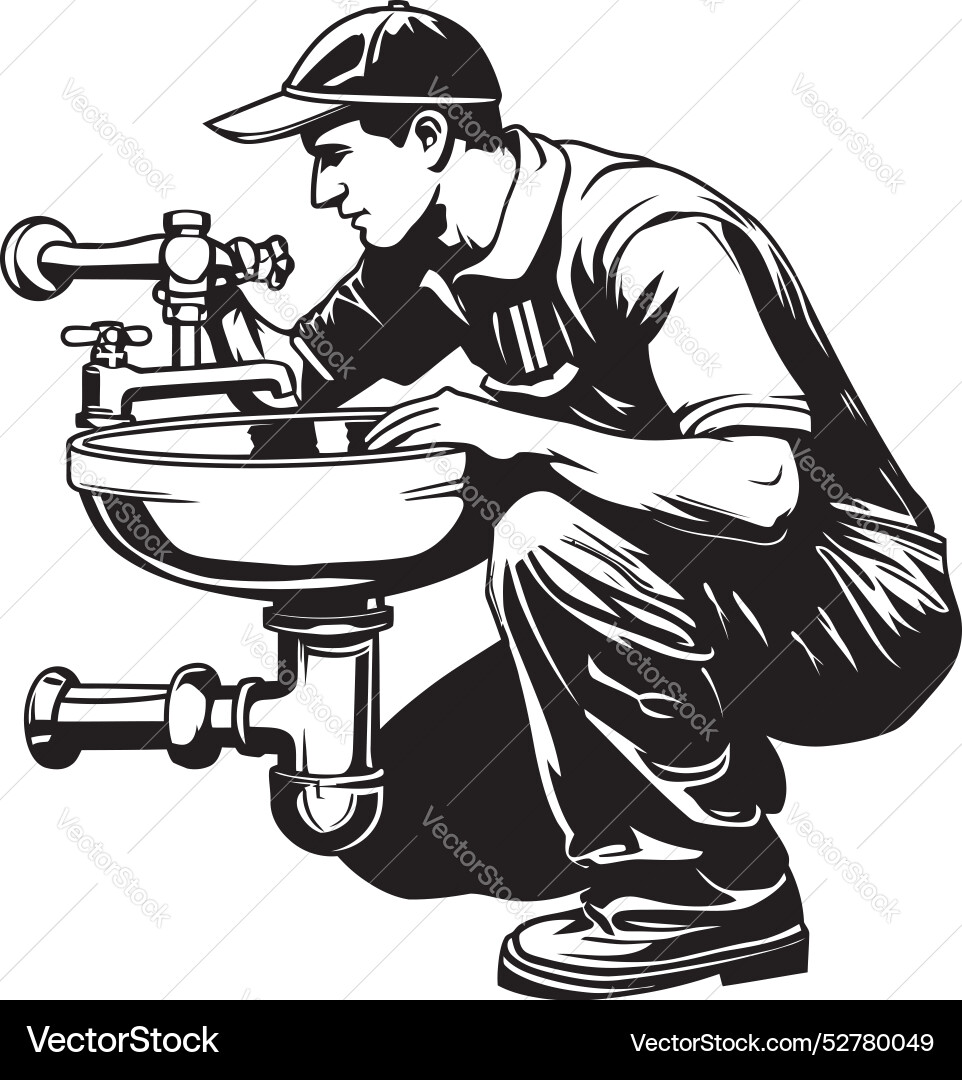 Plumb prodigy plumbing worker repairs logo icon Vector Image