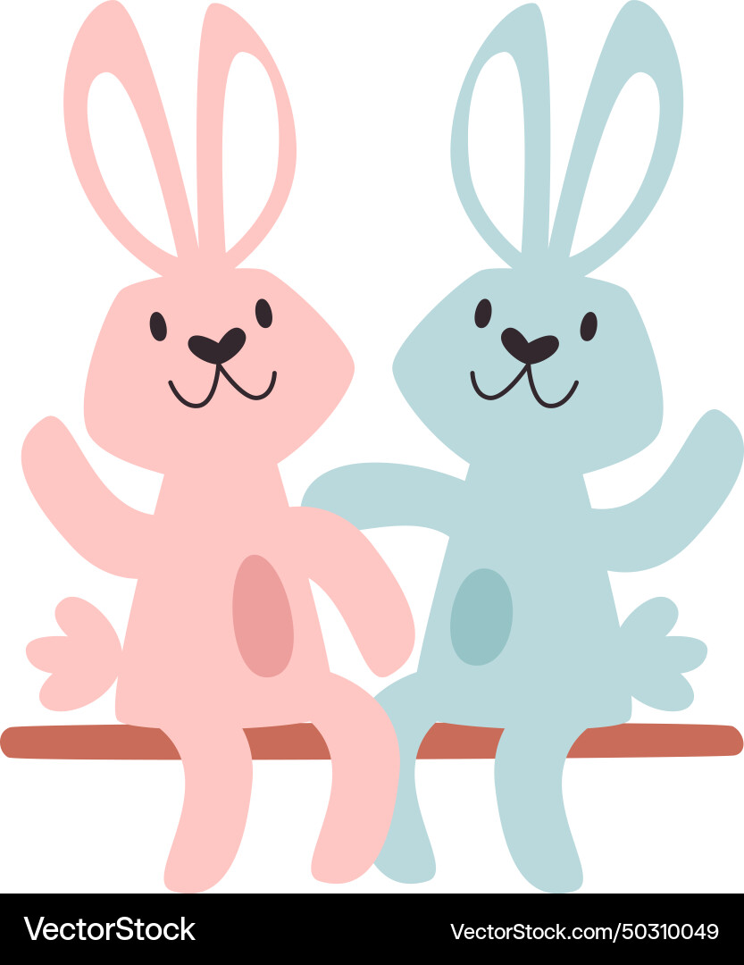 Rabbits sitting on bench Royalty Free Vector Image