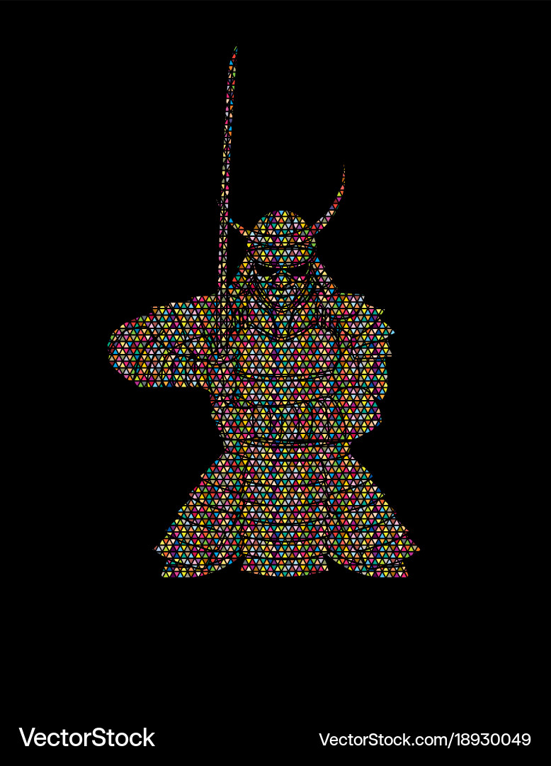 Samurai standing front view ready to fight Vector Image