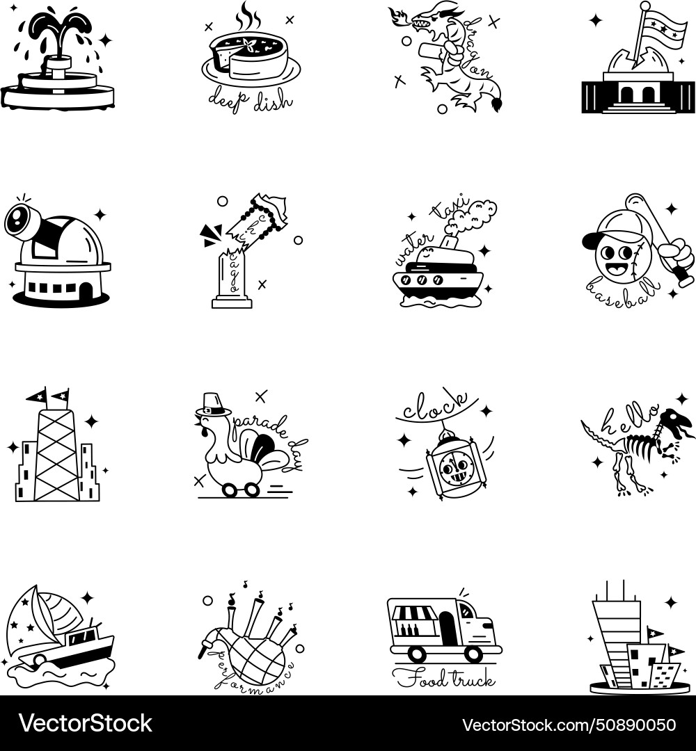 Bundle of chicago heritage glyph stickers Vector Image
