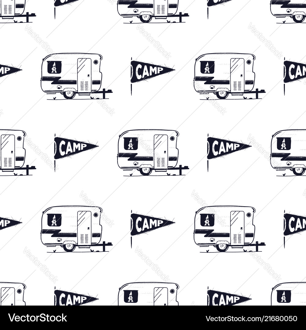 Camping rv seamless pattern with camp pennant Vector Image