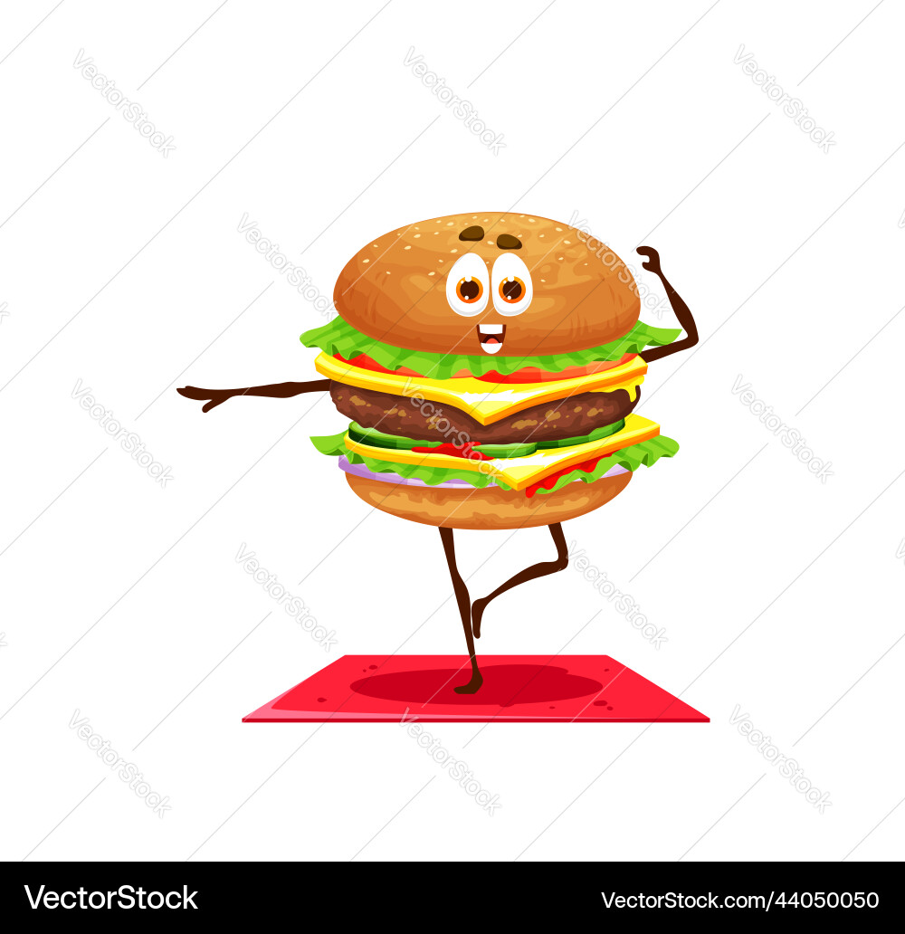 Cartoon cheeseburger character on yoga fitness Vector Image