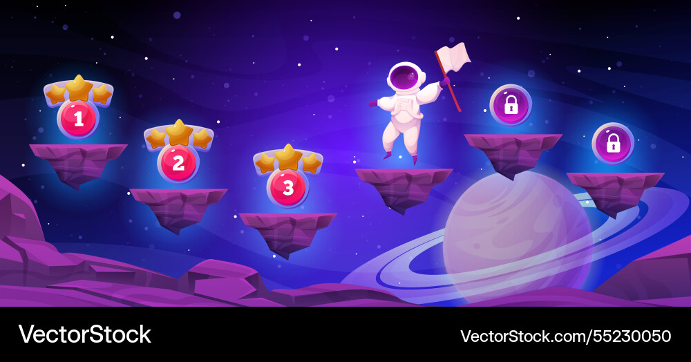 Game map astronaut progress level planet 2d Vector Image