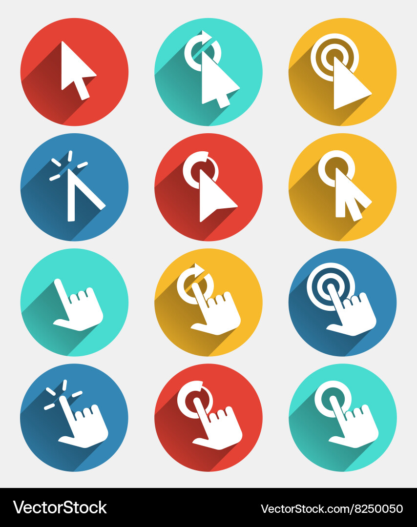 Hand cursor signs arrow pointer symbols and click Vector Image