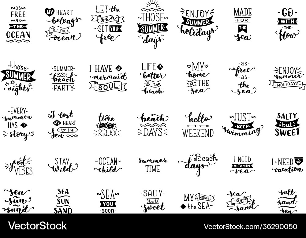 Hand-drawn lettering quotes about sea ocean Vector Image