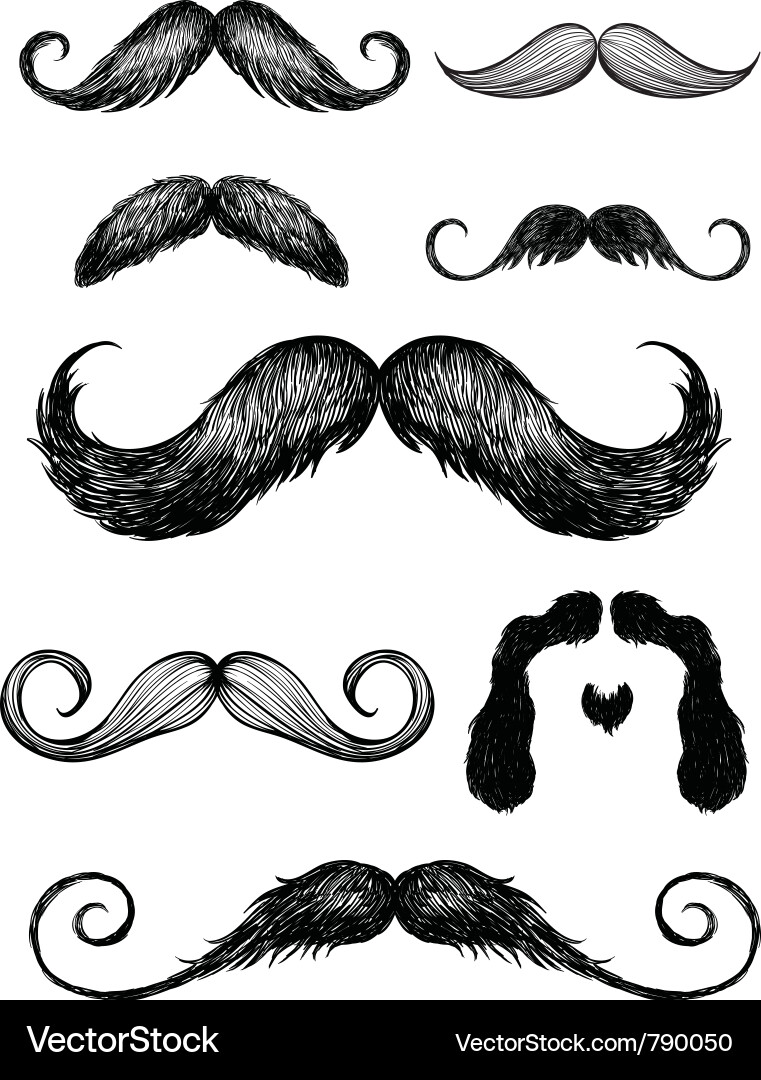 Hand drawn mustache set Royalty Free Vector Image