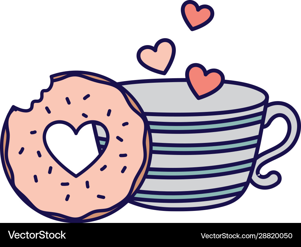 Happy valentines day sweet bite donut and coffee Vector Image