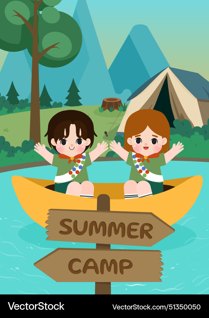 Kids summer camping children doing activities Vector Image