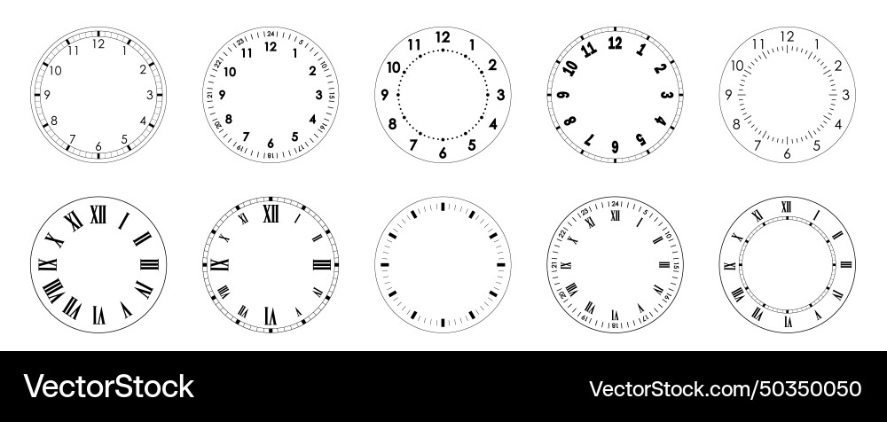 Mechanical clock face template circles Royalty Free Vector