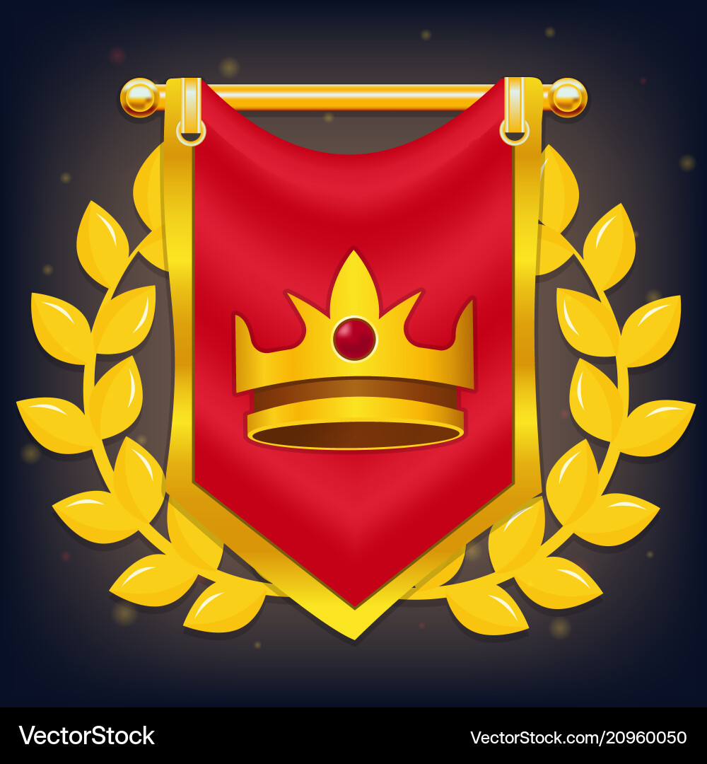 Red knight flag with crown and laurel Royalty Free Vector