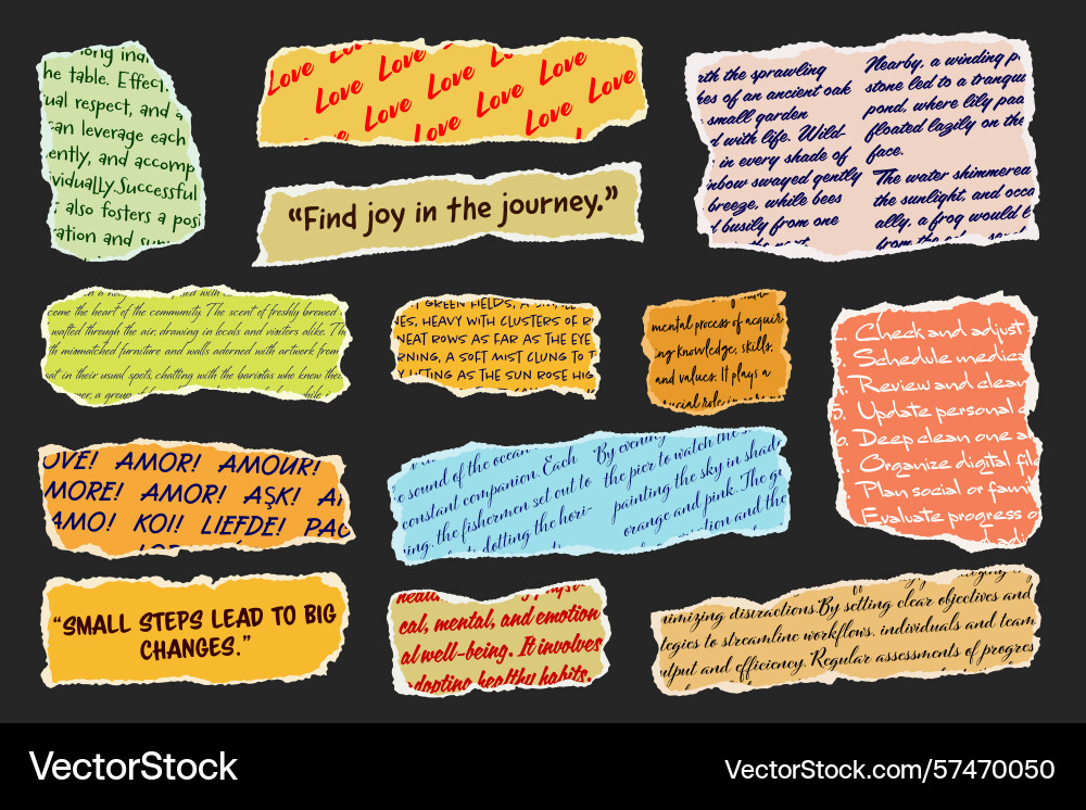 Ripped paper strips with handwritten text Vector Image