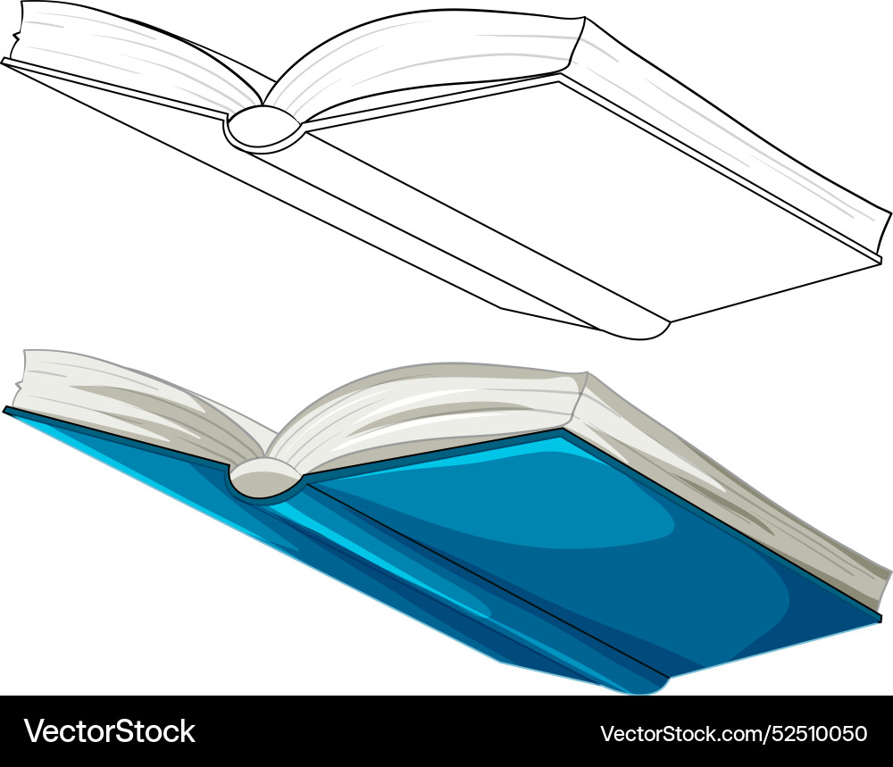 Two open books one colored outlined Royalty Free Vector