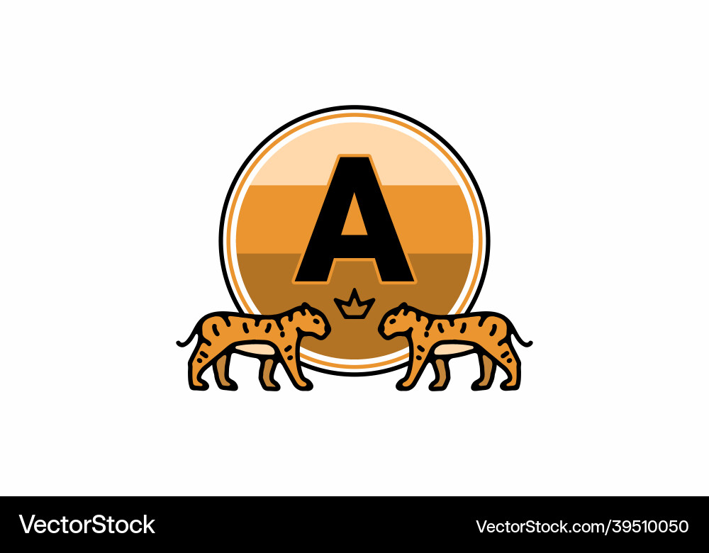 Two tiger line art with a initial letter Vector Image