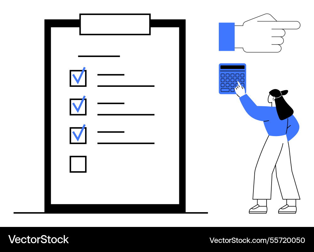 Woman completing checklist with pen calculator Vector Image
