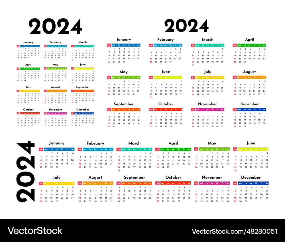 Calendar for 2024 isolated on a white background Vector Image